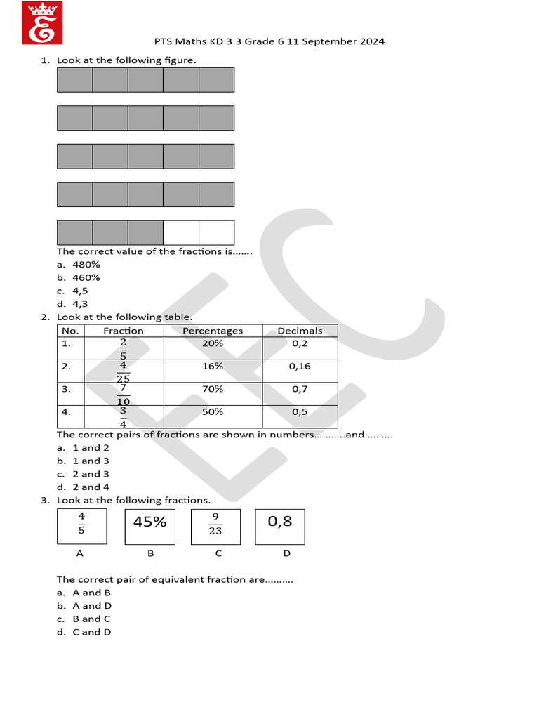 PTS Maths KD 3.3 Grade 6 11 September 2024 | PDF | Chess