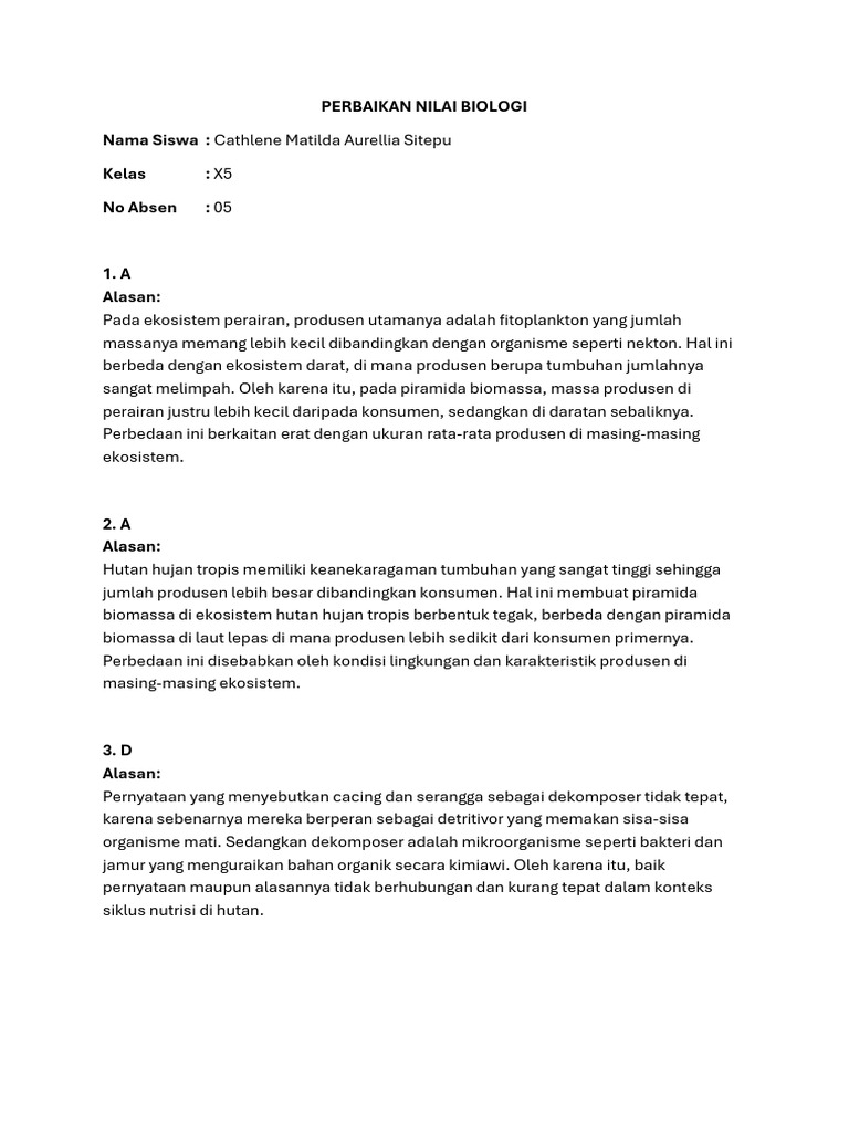 Cathlene Matilda - PERBAIKAN NILAI BIOLOGI | PDF