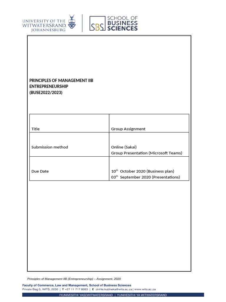BUSE2022-3 Principles of Management IIB Entrepreneurship Group Assignment | PDF | Plagiarism ...