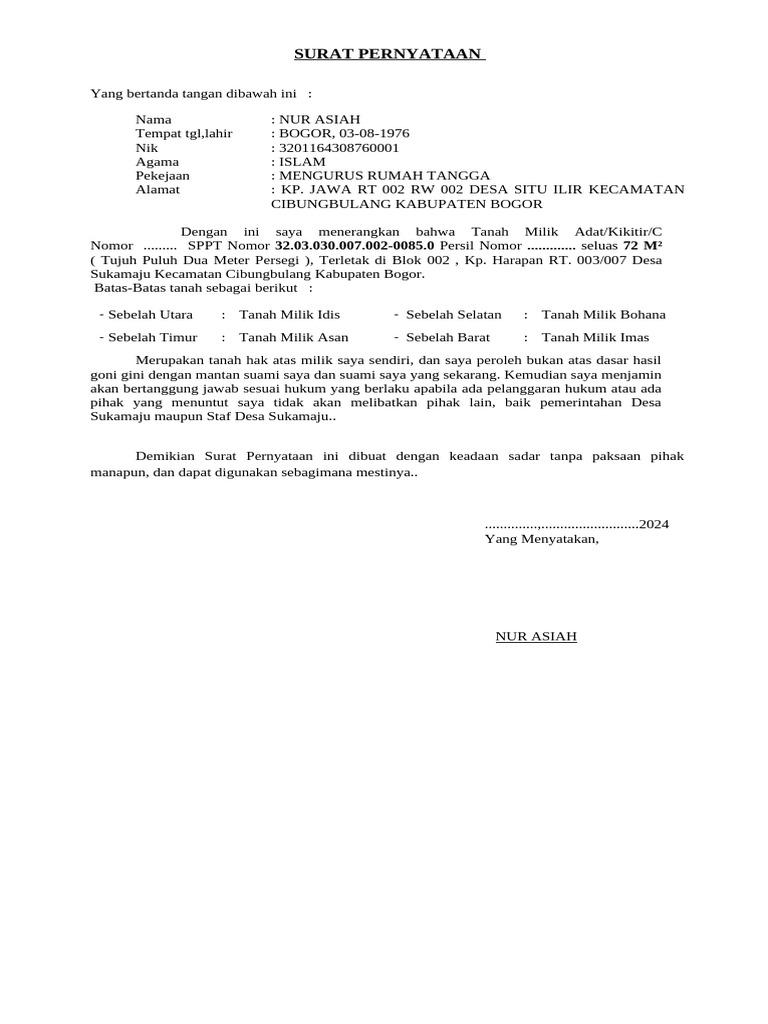 Surat Pernyataan - Nur Asiah | PDF