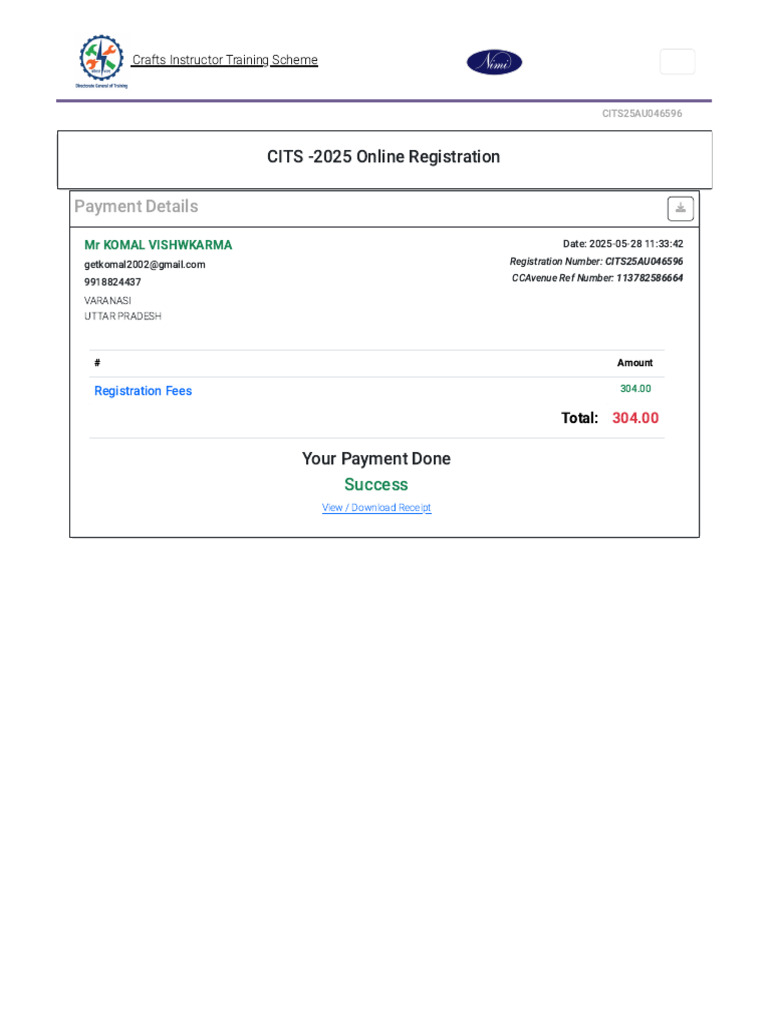 Payment Details: CITS - 2025 Online Registration | PDF