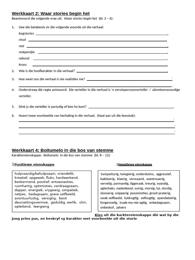 Graad 8 - Prosa Vrae 1 | PDF