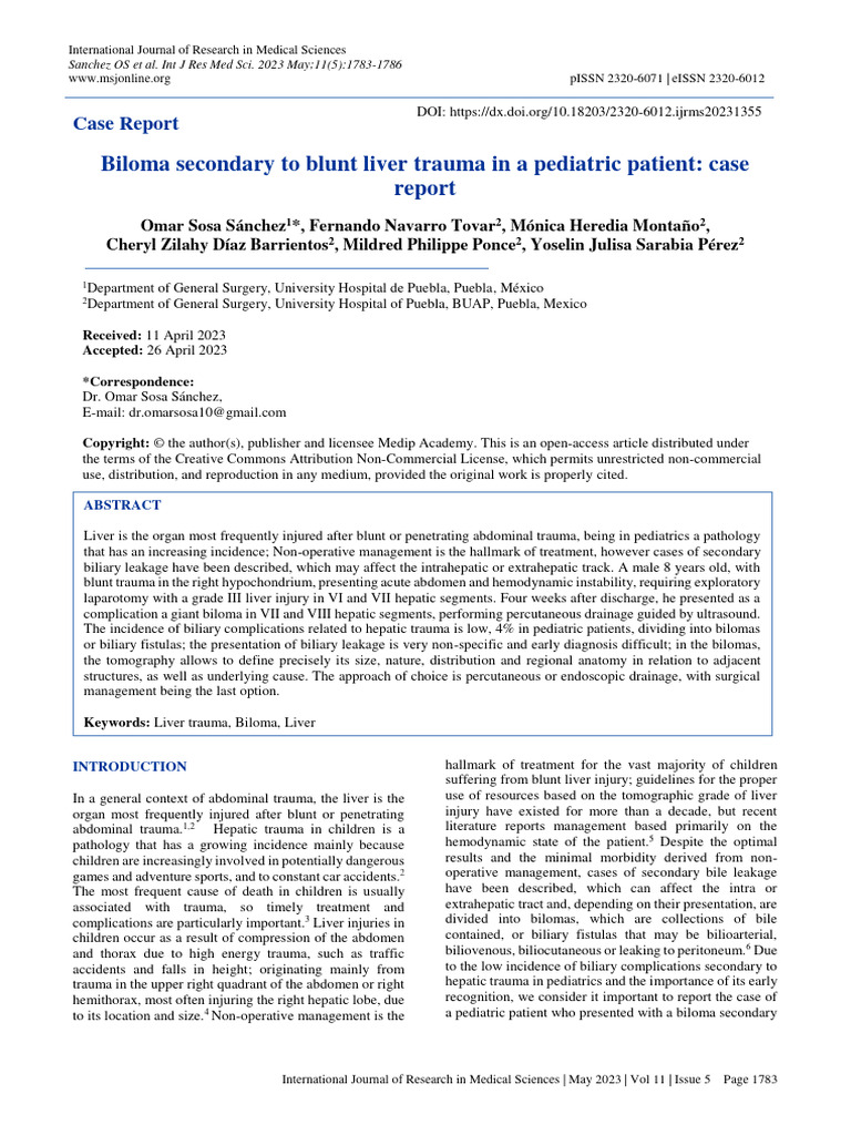 Pediatric Biloma from Liver Trauma | PDF | Diseases And Disorders ...