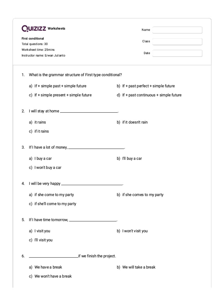 First Conditional - Quizizz | PDF