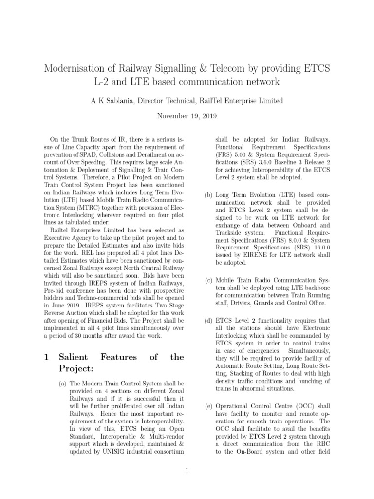Modern Signalling-IRISET-ETCS L-2 and LTE Based | PDF | Systems ...