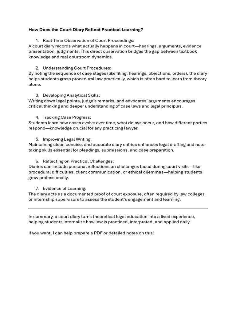 How does the court of diary reflectsof practical learning | PDF
