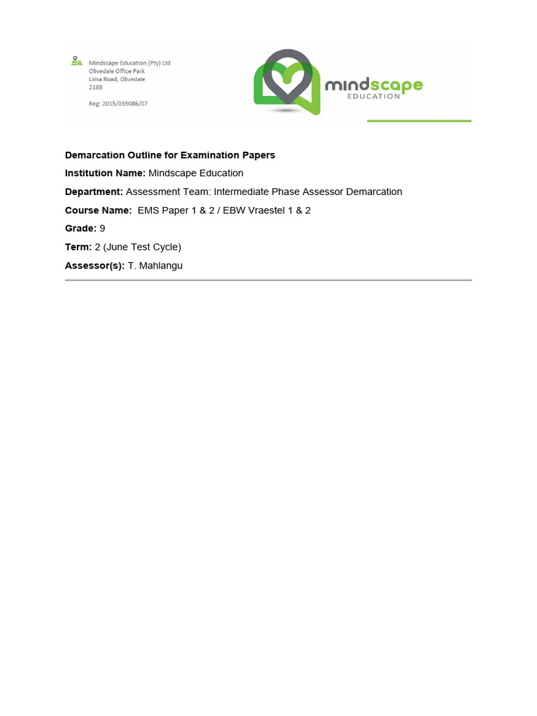 EMS Paper 1 & 2 Demarcation - EBW Vraestel 1 & 2 Afbakening | PDF