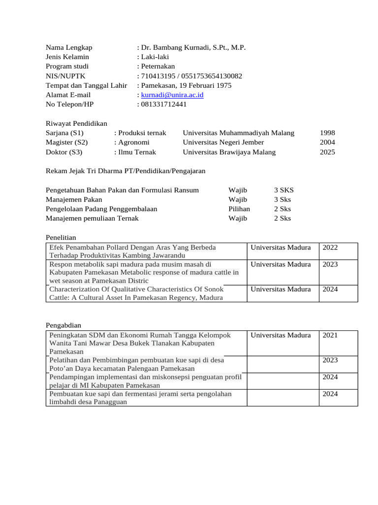 Biodata PKM KI Kurnadi | PDF