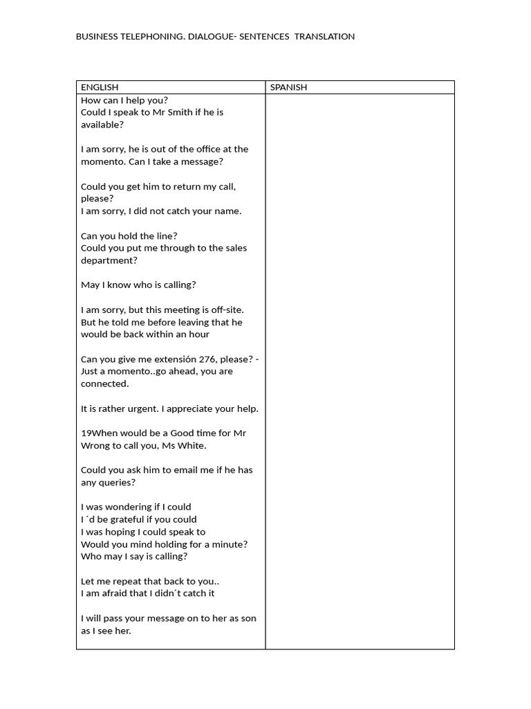 Useful Language To Use When Business Telephoning | PDF