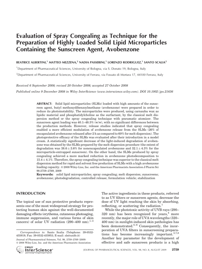 Evaluation of Spray Congealing As Techni | PDF | Sunscreen | Ultraviolet