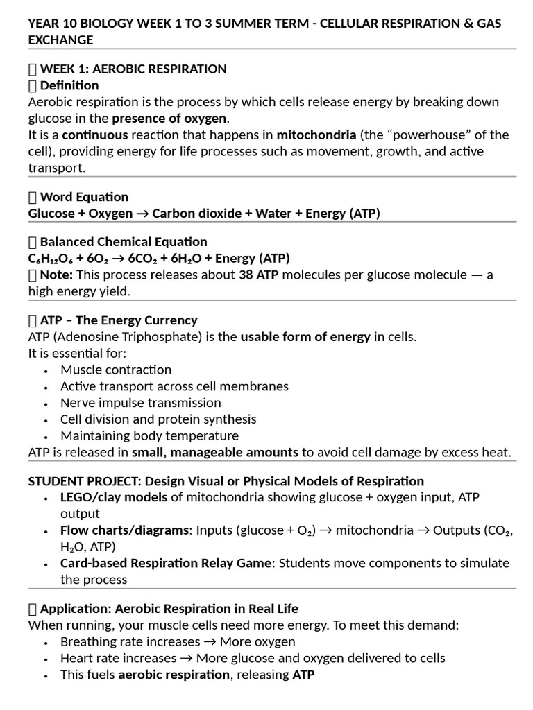 Year 10 Biology Week 1 To 3 Summer Term | PDF | Cellular Respiration ...