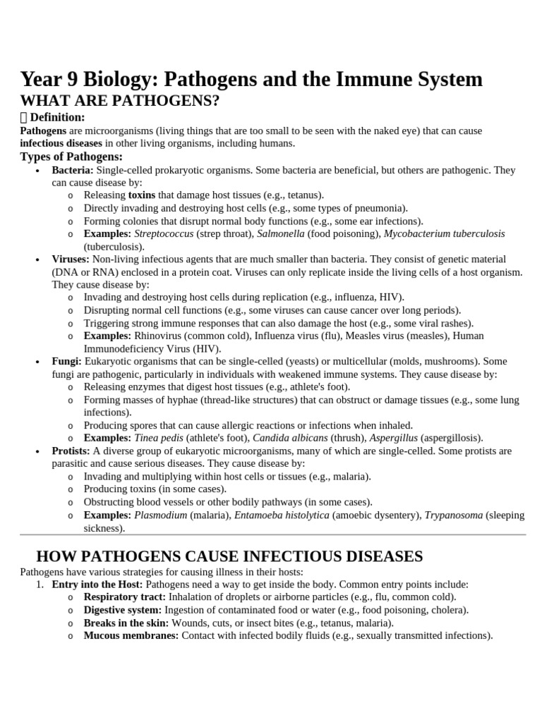 Year 9 Biology: Pathogens & Immunity | PDF | Phagocyte | Immune System