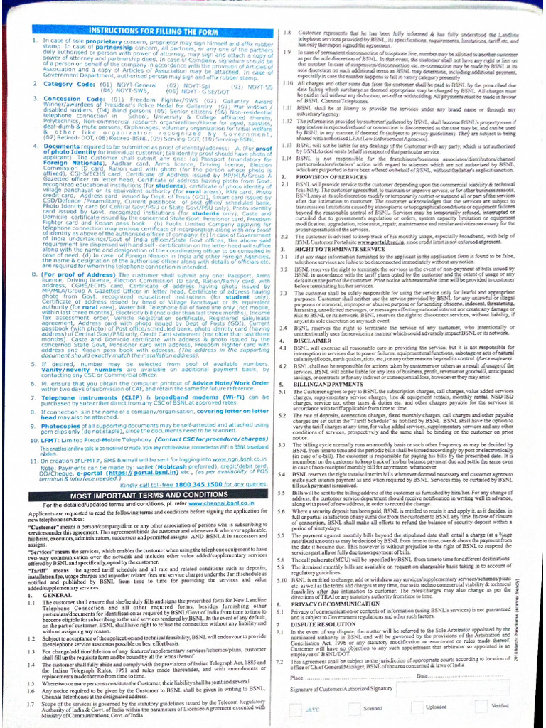 BSNL FTTH Form 2 | PDF