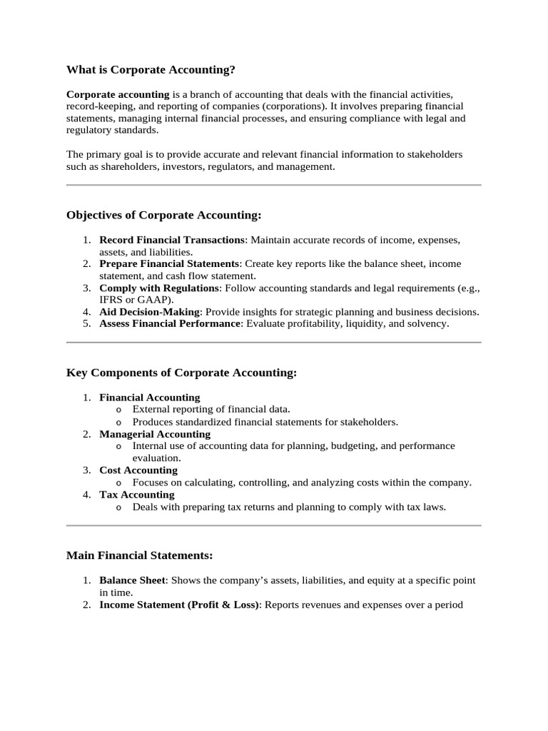 Corporate Accounting Notes | PDF