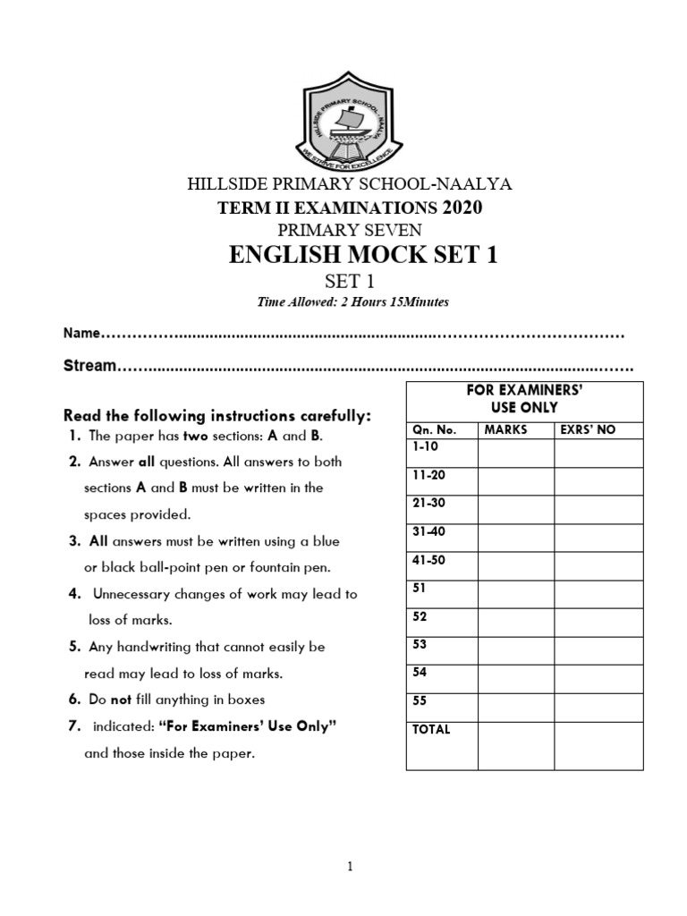 p.7 English Mock Exam Set 1 | PDF | Linguistics