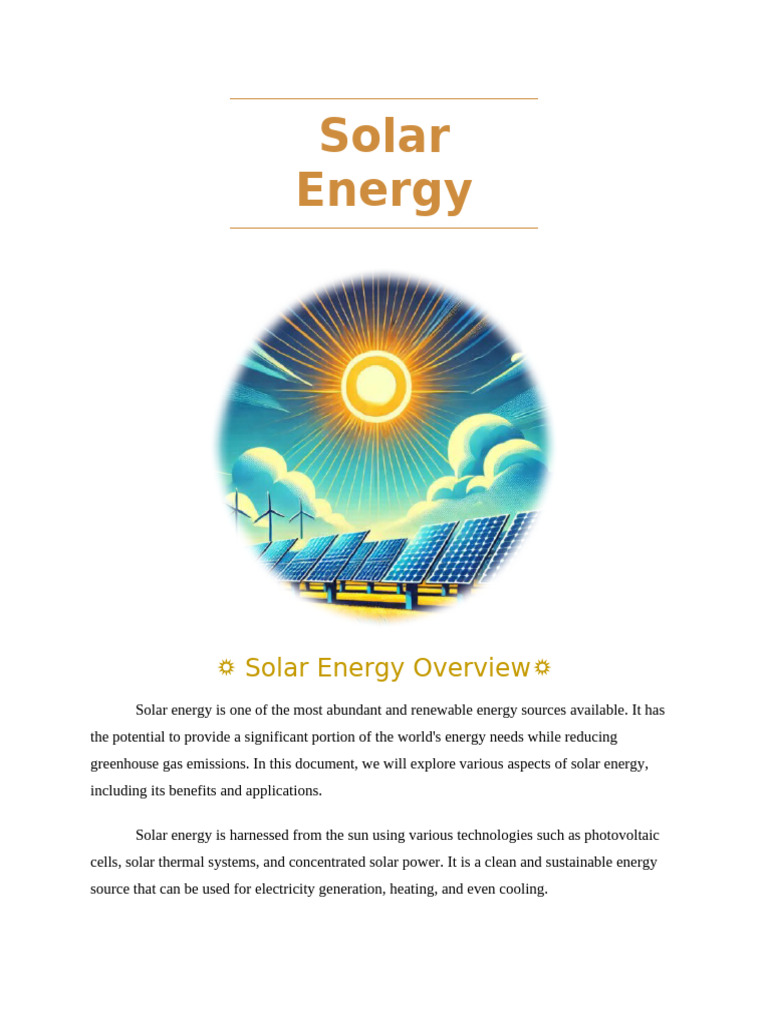 Solar Energy Benefits and Technologies | PDF