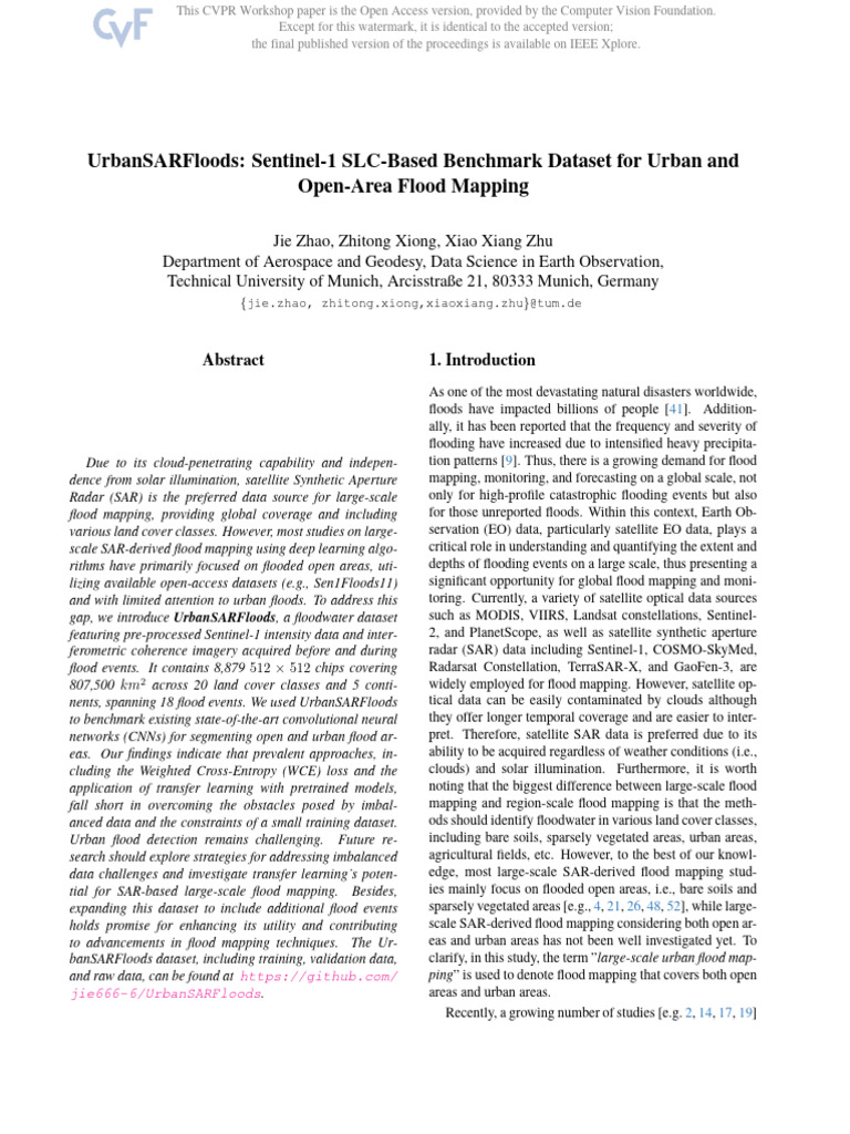 Zhao UrbanSARFloods Sentinel-1 SLC-Based Benchmark Dataset for Urban and Open-Area Flood CVPRW ...