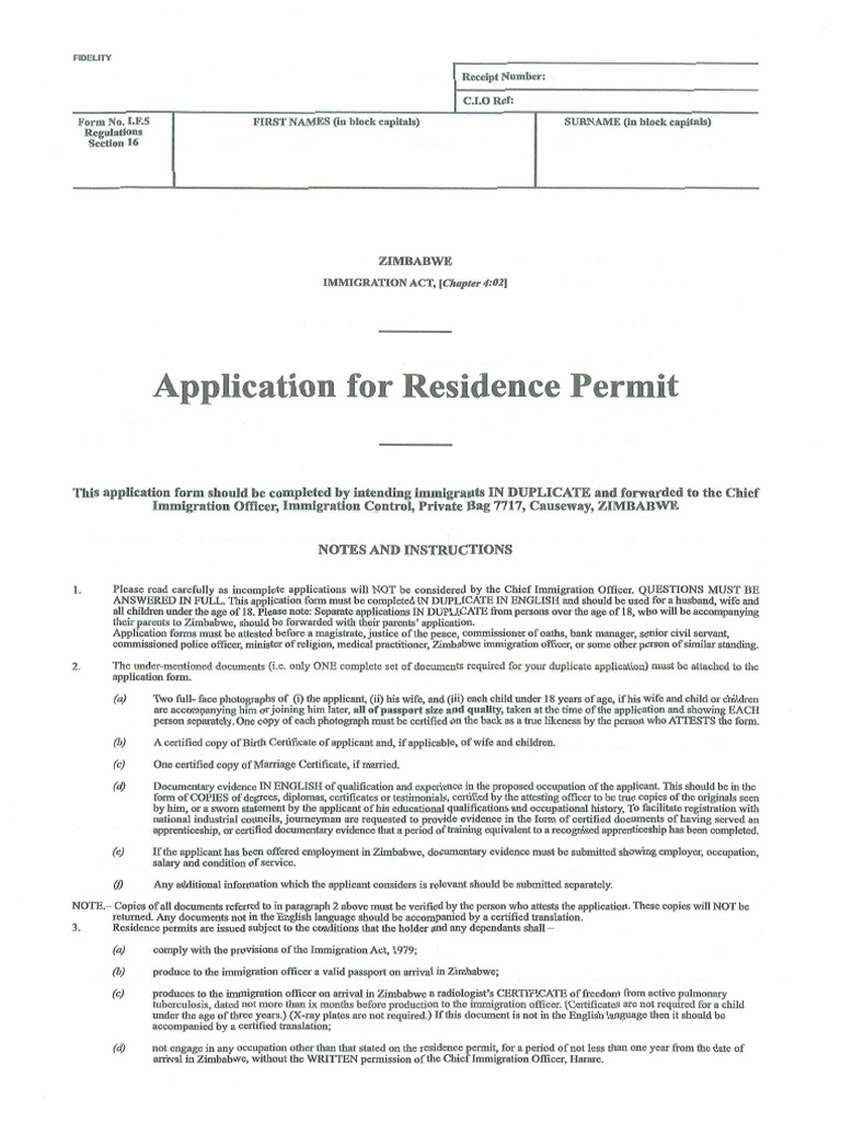 Zimbabwe Residence Permit Application Guide | PDF | Birth Certificate ...
