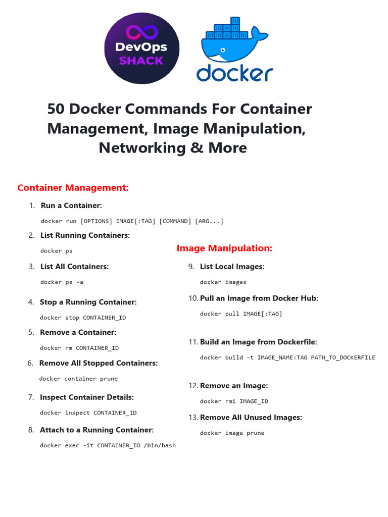 50 Docker Commands For Container | PDF | Computer Engineering | Utility Software