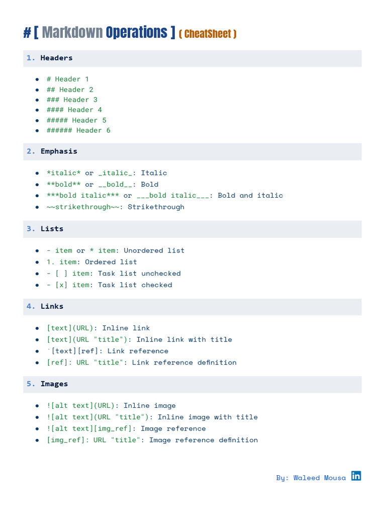 Markdown Operations CheatSheet | PDF | Bracket | Html