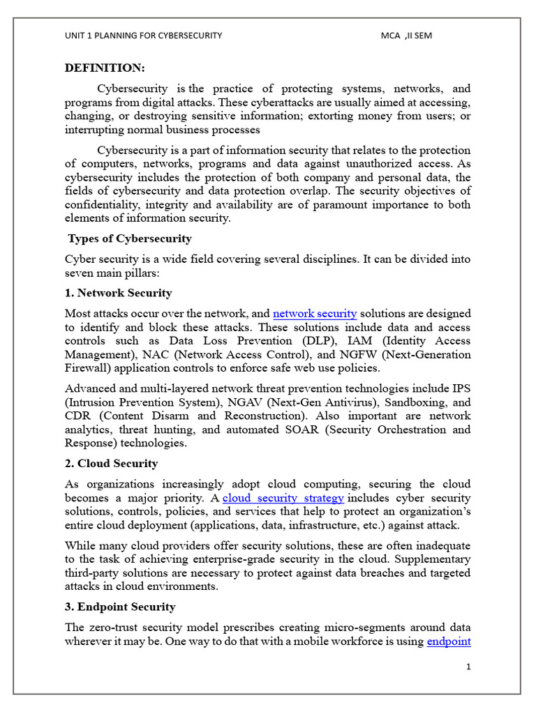 Cybersecurity Unit 1 Mca | PDF | Security | Computer Security