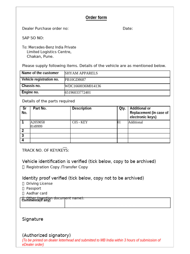 Annexure G.1 - Order Form | PDF