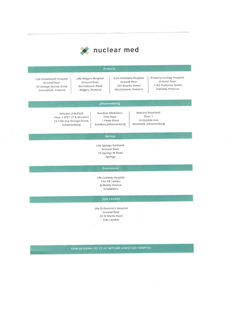 Nuclear Med Practice List. | PDF