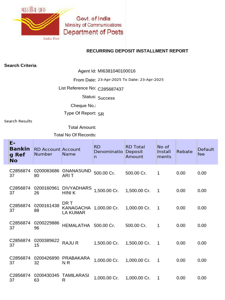 Recurring Deposit Installment Report | PDF