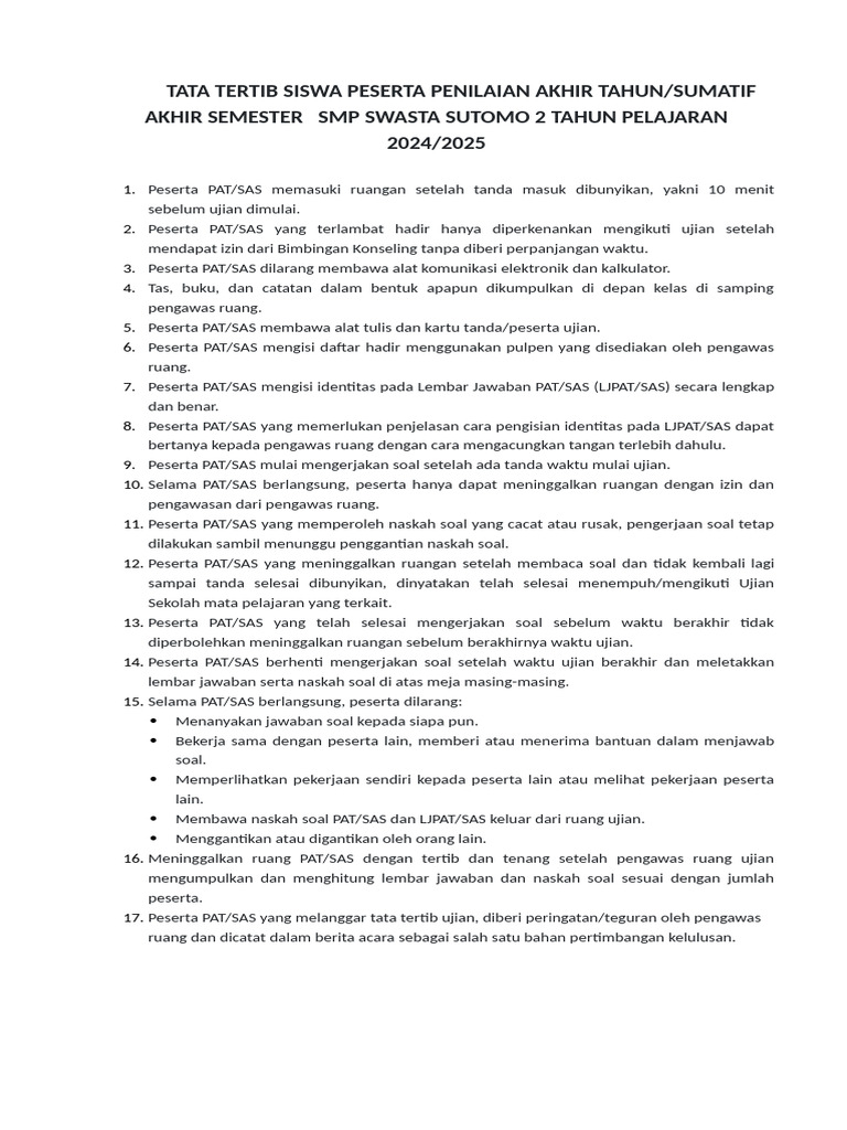 Tata Tertib Peserta Pat TP 2024-2025 | PDF