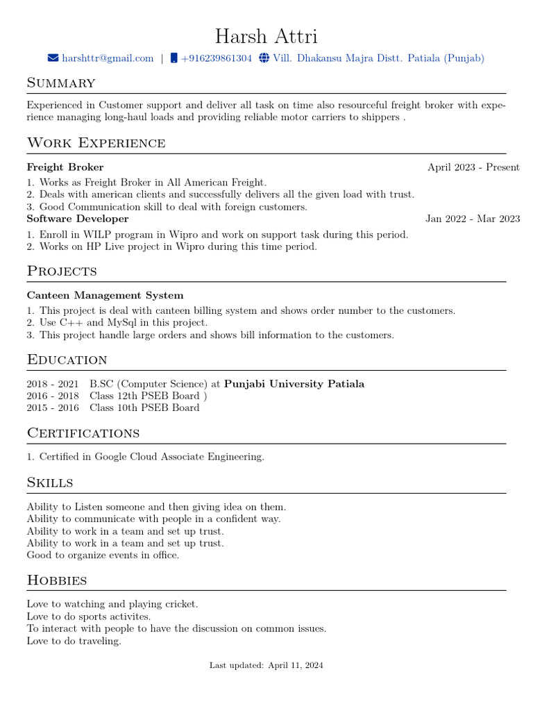 01harsh Attri Resume | PDF