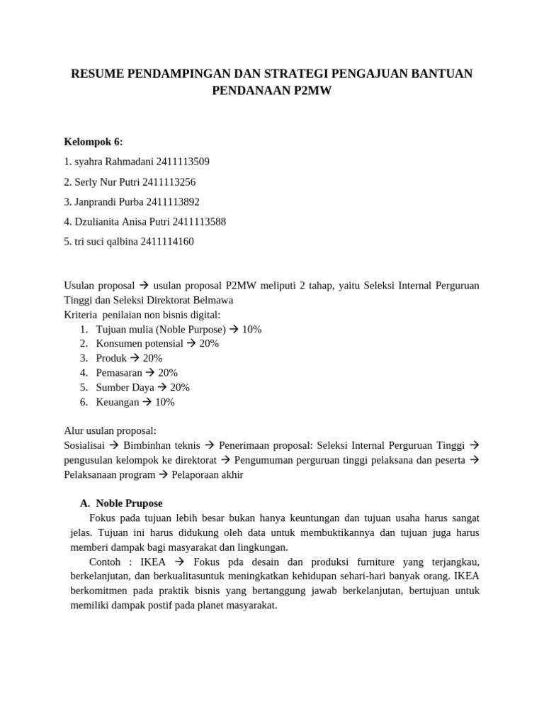 Resume Pendampingan Dan Strategi Pengajuan Bantuan Pendanaan P2Mw | PDF