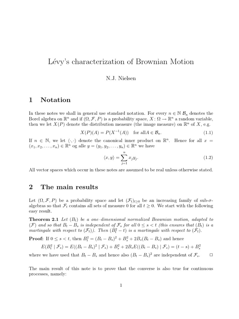 Nielsen. Lévy Characterization of Brownian Motion | PDF | Mathematical Concepts | Mathematical ...