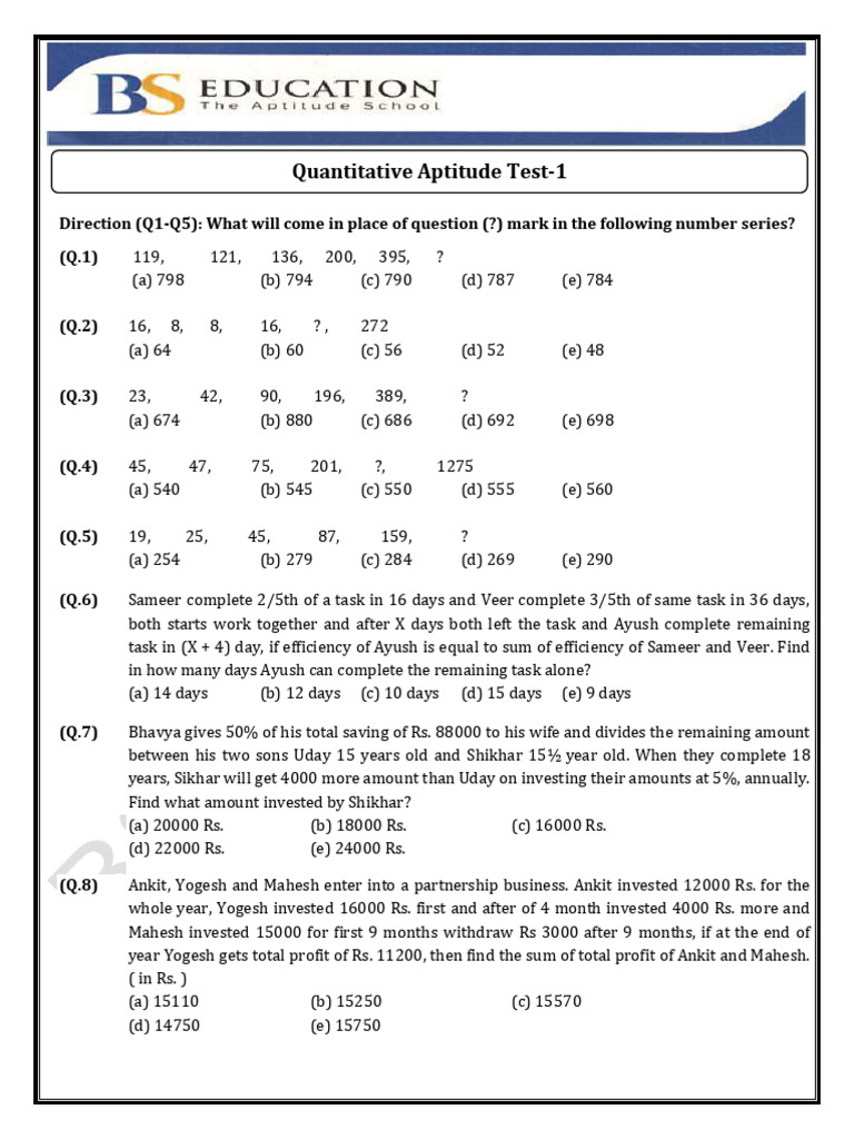 Quantitative Aptitude Test-1 | PDF | Economies | Financial Economics