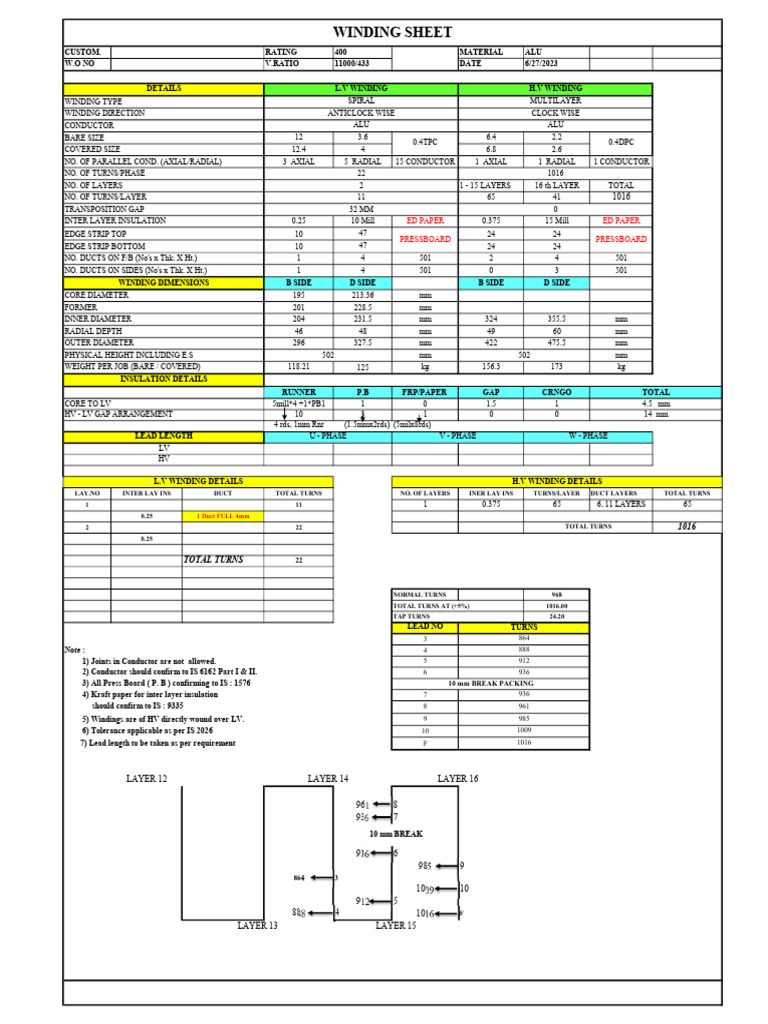 400KVA-11000-433 V-L2-AMDT-SHELL-STRIP-STRIP Winding Sheet | PDF ...