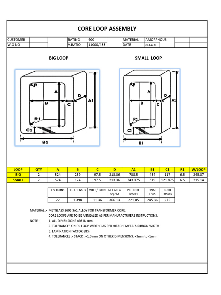 400KVA-11000-433 V-L2-AMDT-SHELL-STRIP-STRIP Core Loop | PDF