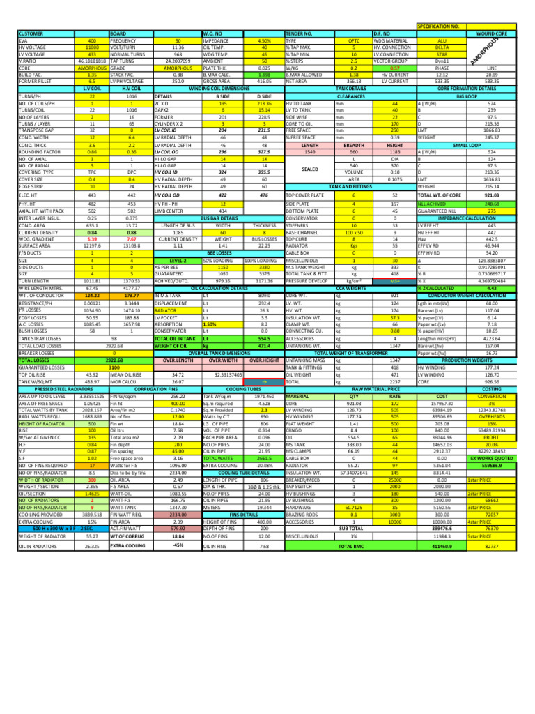 400KVA-11000-433 V-L2-AMDT-SHELL-STRIP-STRIP Design Sheet | PDF ...