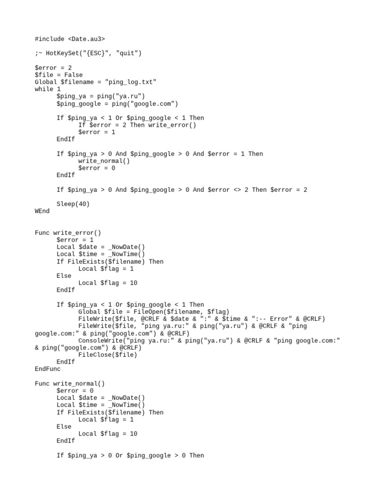 Ping Monitoring Script Log | PDF