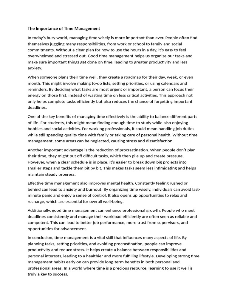 The Importance of Time Management | PDF | Time Management ...