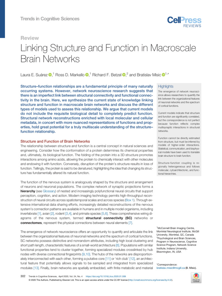 Linking Structure And Function In Macroscale Brain Pdf Nervous