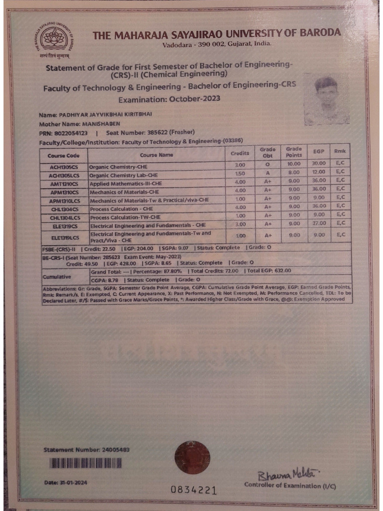 3rd and 4th Sem Marksheet | PDF