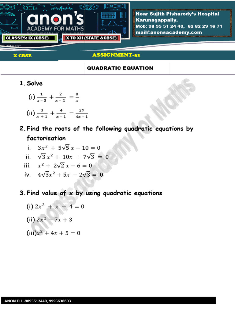 10 CBSE Chapterwise Assignment (31) Linear Equations in Two Variablel Anon's Academy | PDF