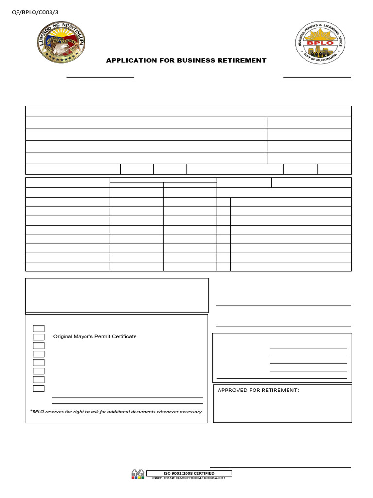 Application For Business Retirement NEW | PDF | Taxation | Payments