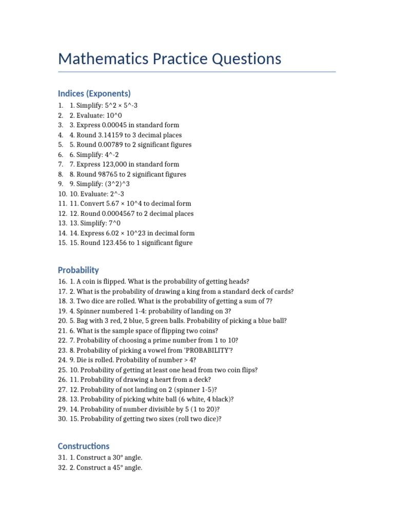 Maths Practice Questions | PDF | Mathematics | Euclidean Geometry