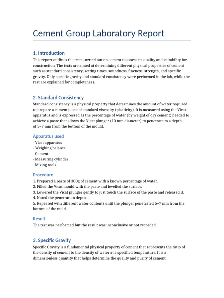 Cement Group Lab Report-1 | PDF | Cement | Concrete