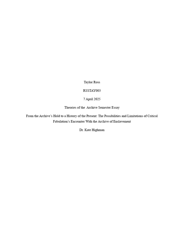 Rsstay003 Critical Fabulation Essay | PDF | Plagiarism