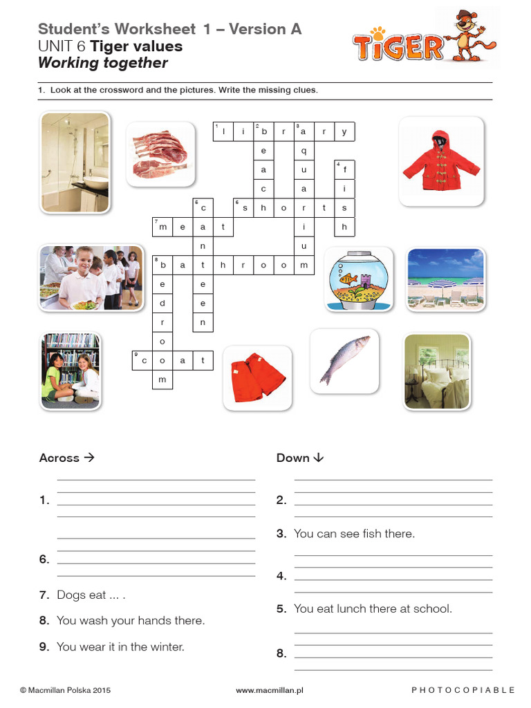Tiger Values 2 - SW - Unit6 | PDF | Crossword | Chess Openings
