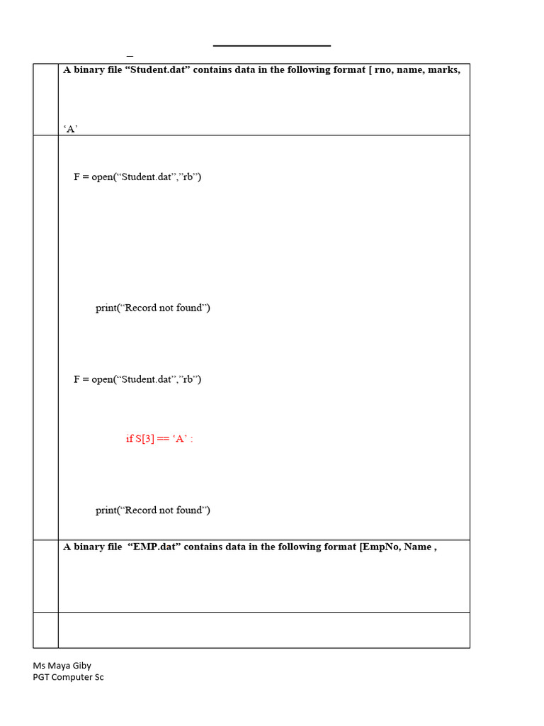 BINARY FILES WORKSHEET1 24 - Ans | PDF | Software Development | Computing