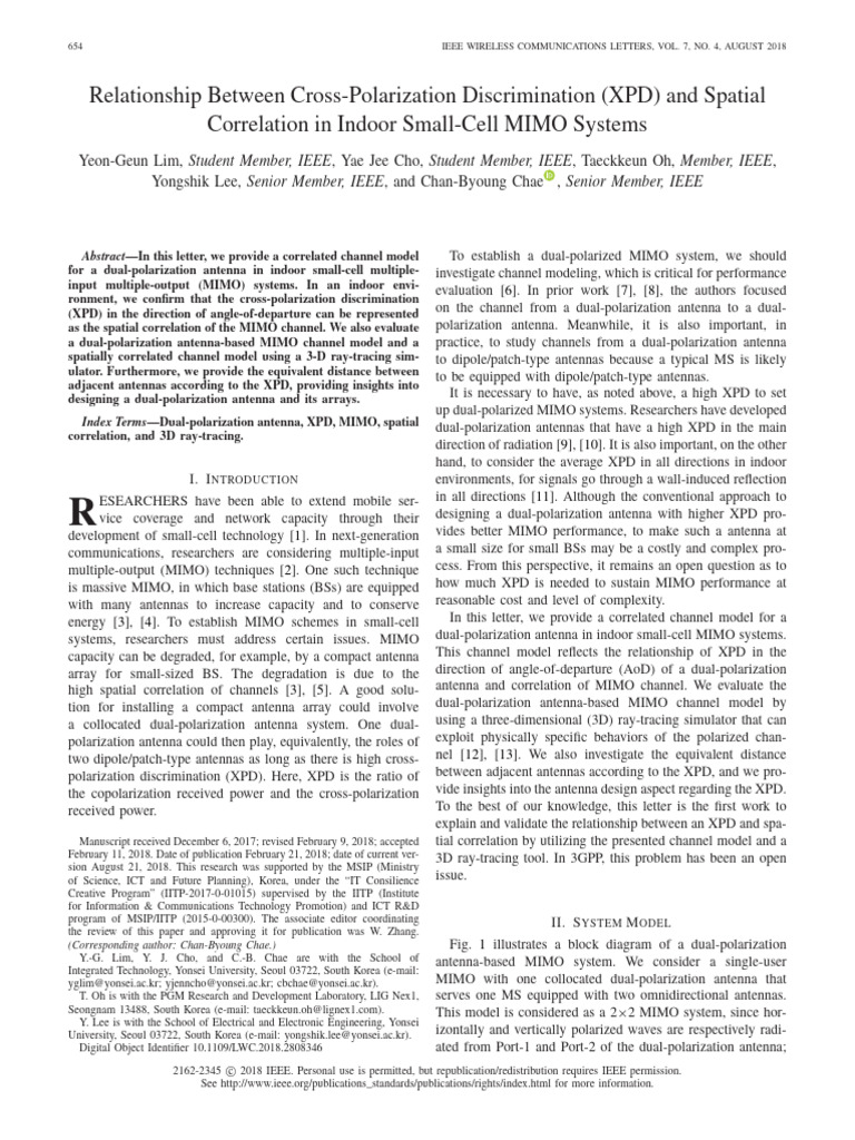 Relationship Between Cross-Polarization Discrimination XPD and Spatial ...