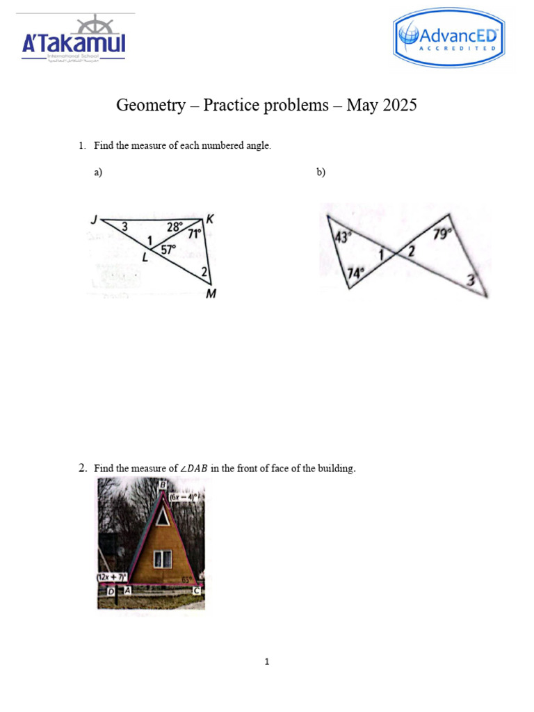 Geometry Practice Problems Overview | PDF | Euclidean Geometry ...