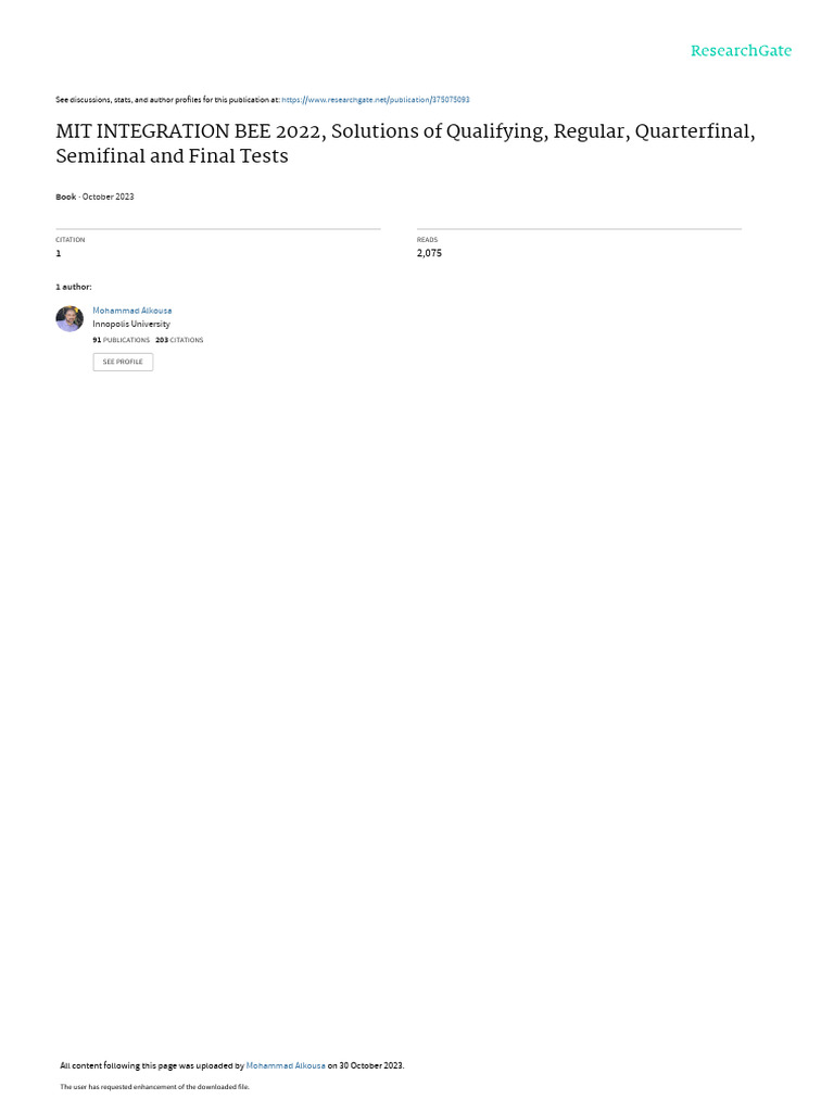 MIT Integration Bee 2022 Solutions Guide | PDF | Integral ...